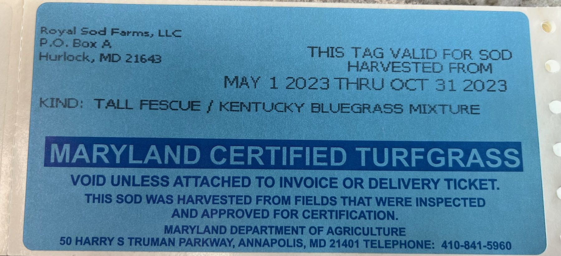 Maryland Certified Sod - Quantico Creek Sod Farms